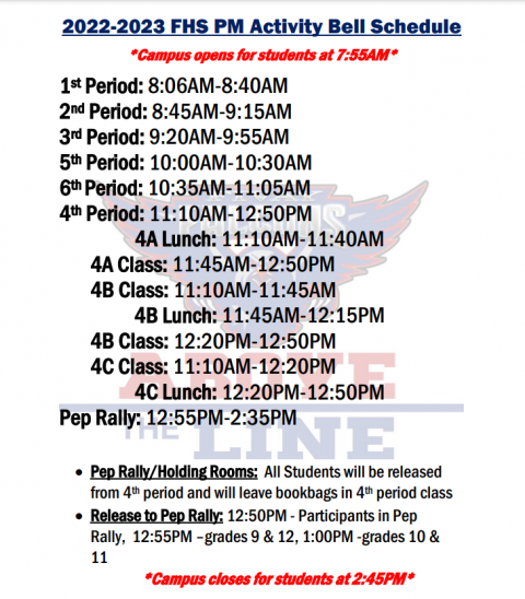FHS Bell Schedules 2022-2023 | Fivay High School