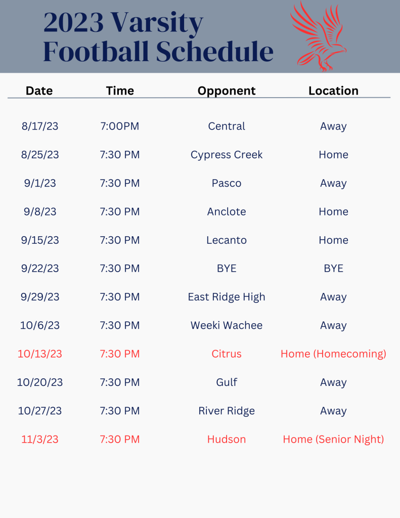 2023 Varsity Football Schedule | Fivay High School